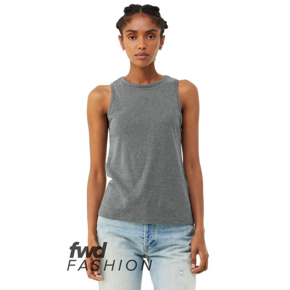 Ladies' micro rib high neck tank | Inkmule