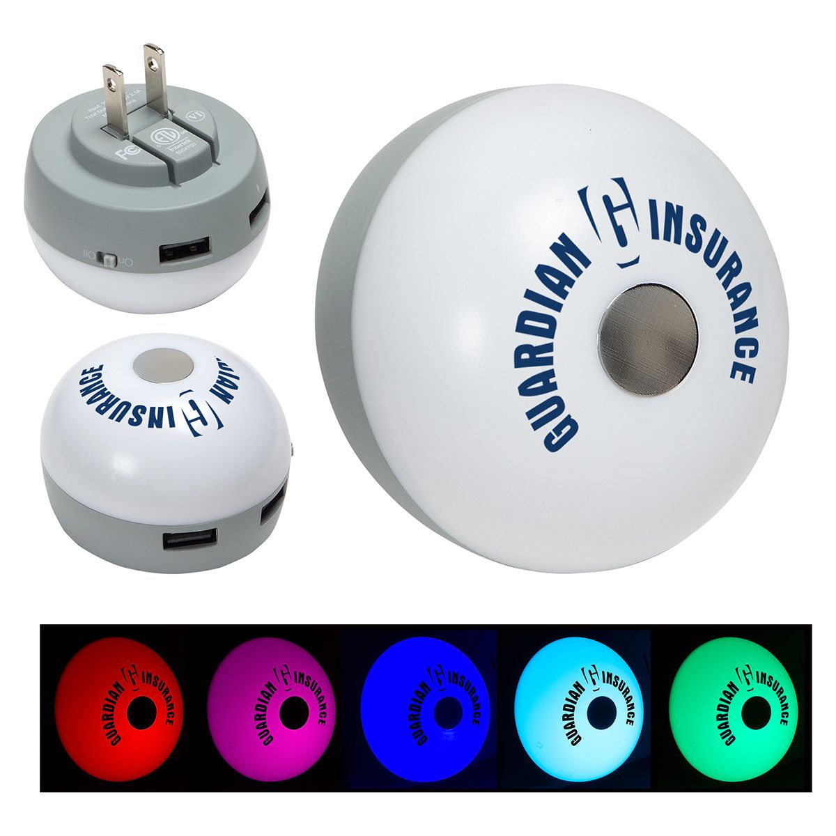 Promotional Color changing night light with dual usb wall charger ...