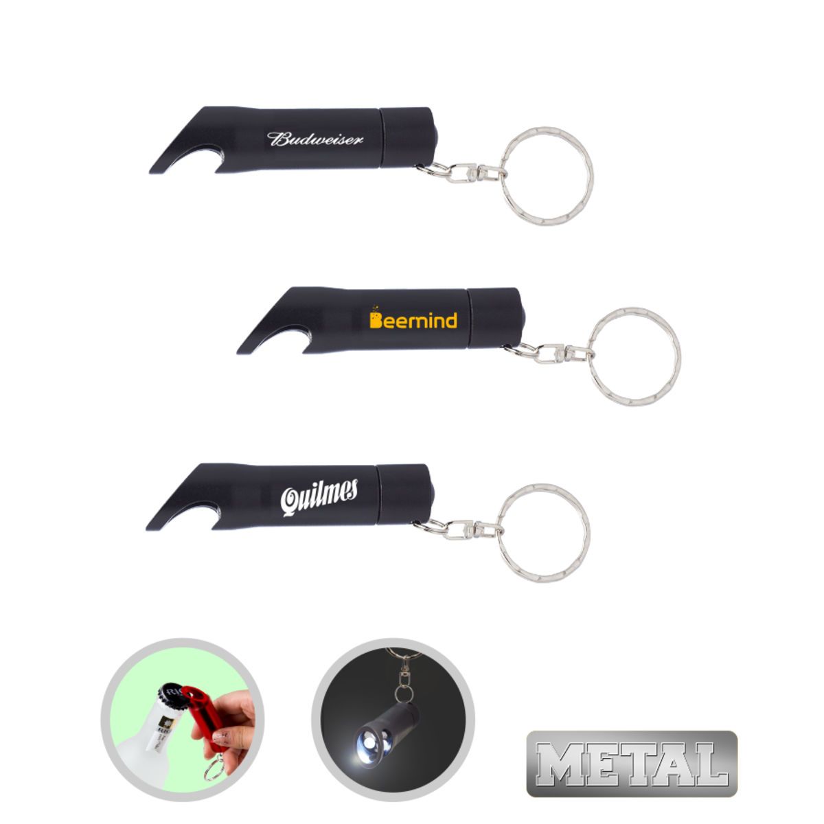 Metal bottle opener w/led flashlight keychain | SWAGBOX.COM