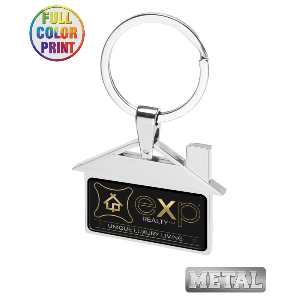 House Shaped Metal Keychain -Full Color Dome | Sprinkled With Pink