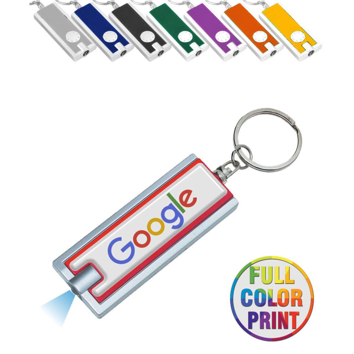 Rectangle led flashlight key chain, full color epoxy dome label print ...