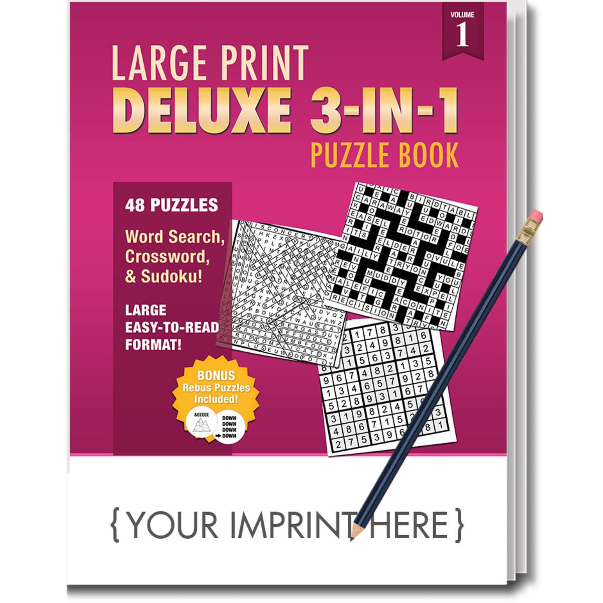 Custom PUZZLE BOOK PACK - Deluxe Large Print 3-in-1 Puzzle Book Puzzle ...