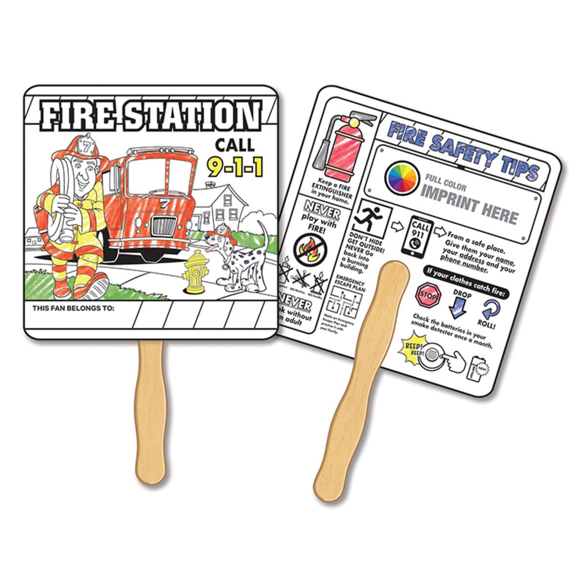 Hand fans - fire safety coloring hand fan | Corporate Specialties