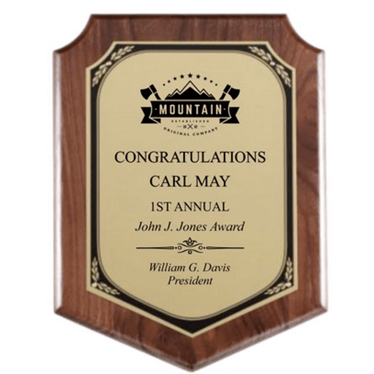 Genuine walnut plaque with brushed brass engraving plate, 8 x 10-12 ...