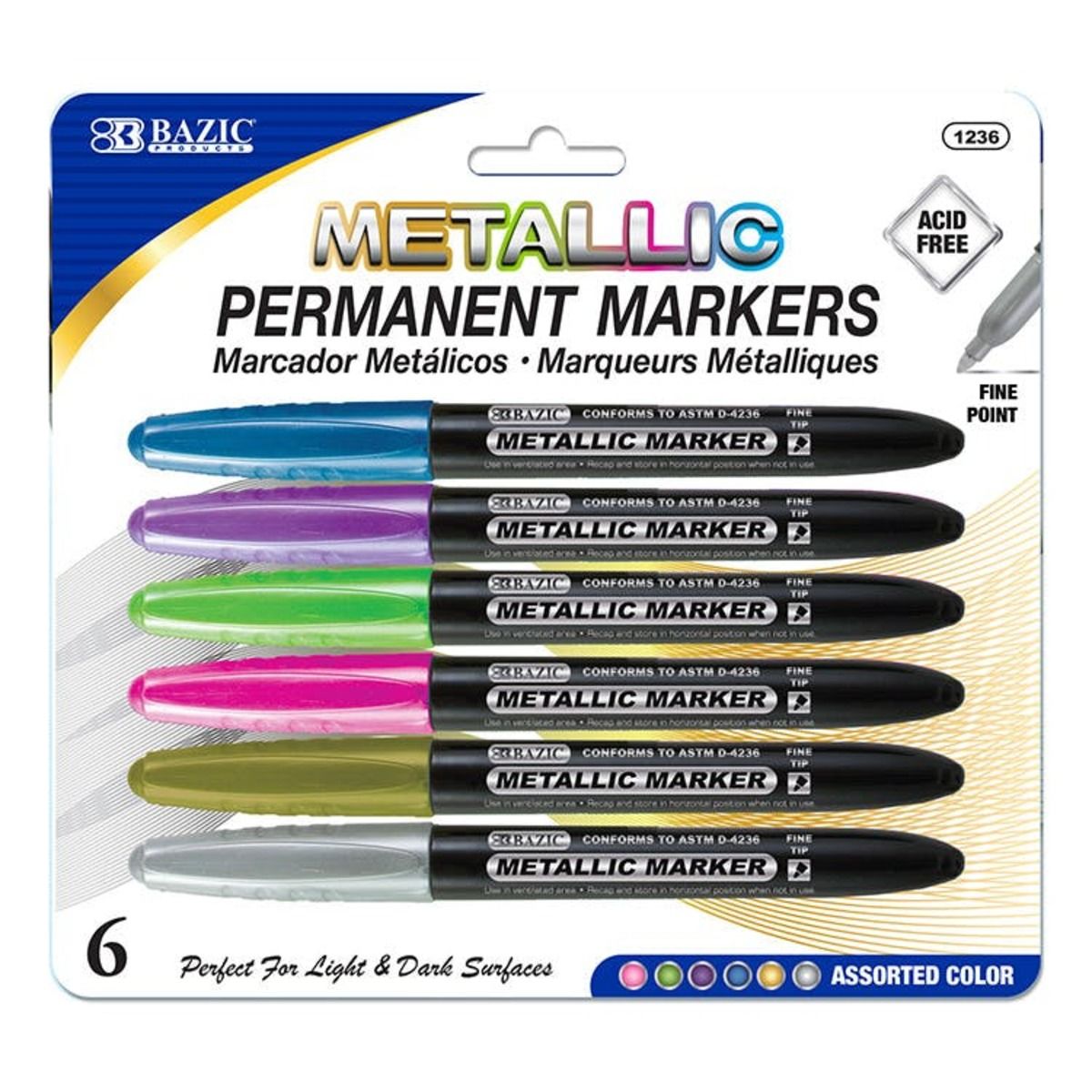 Permanent markers - 6 count assorted metallic colors fine tip | SWAGBOX.COM
