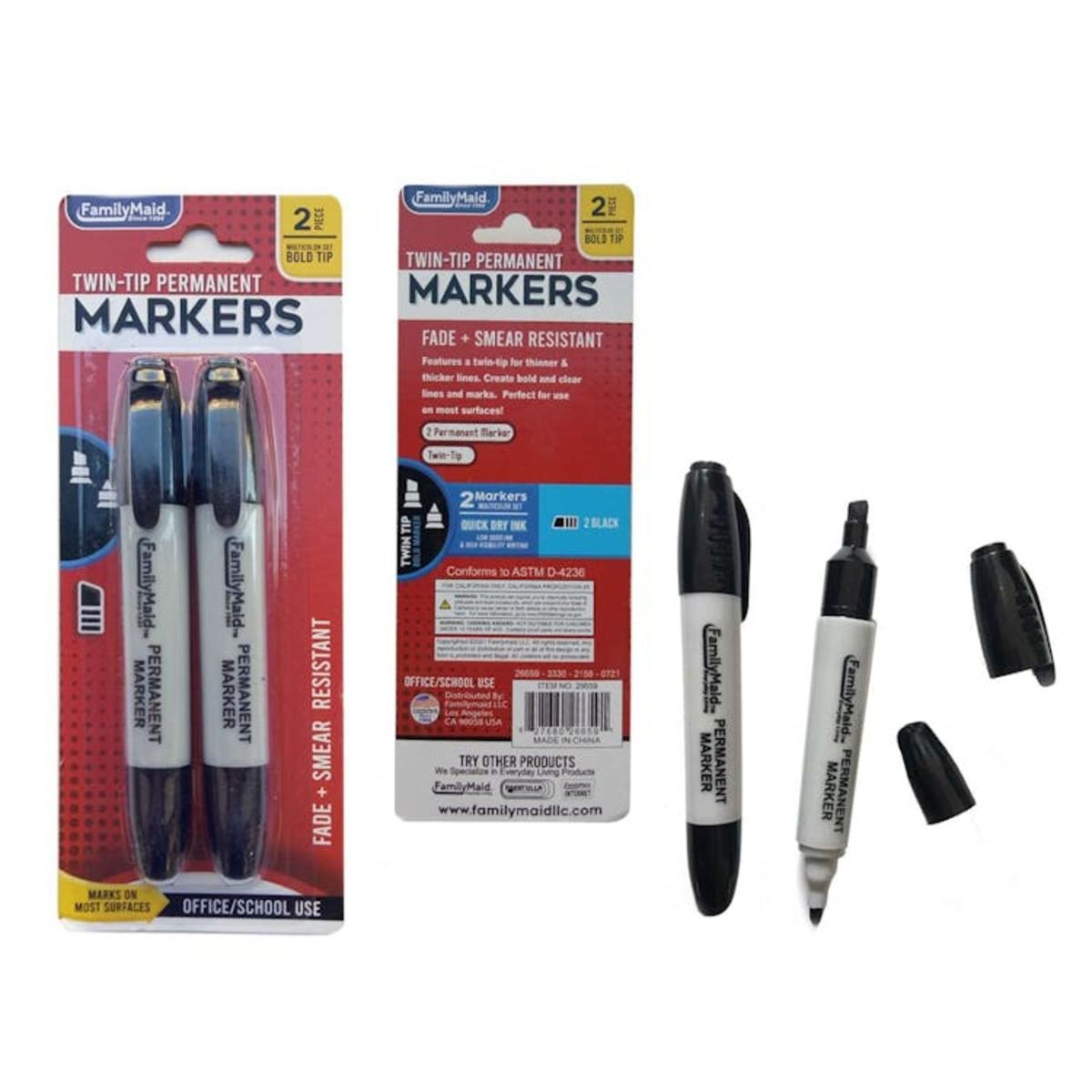 Permanent markers - twin tip 2 count black | Coggins Promo