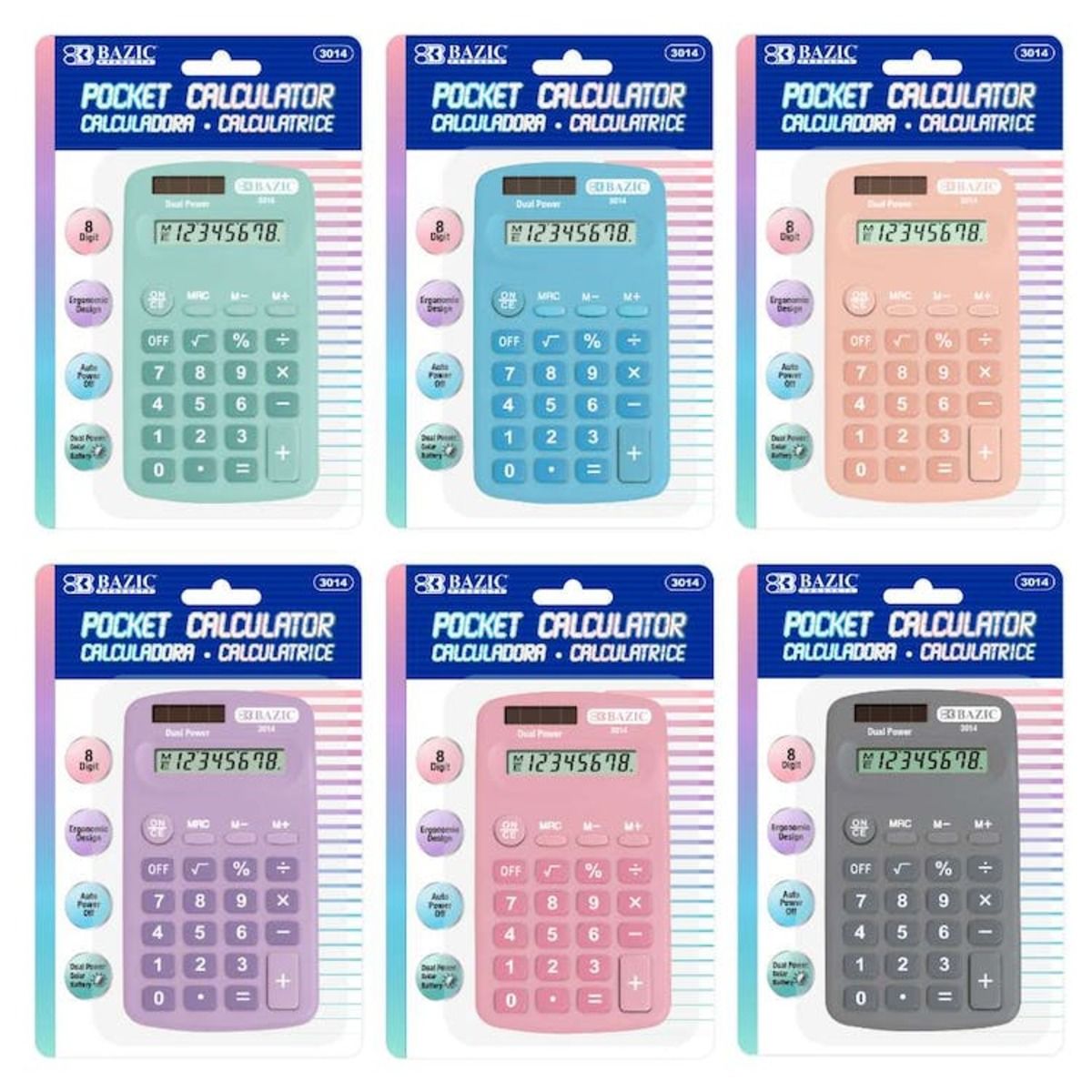 Pocket size calculators - pastel color 8-digit dual power | Corporate ...
