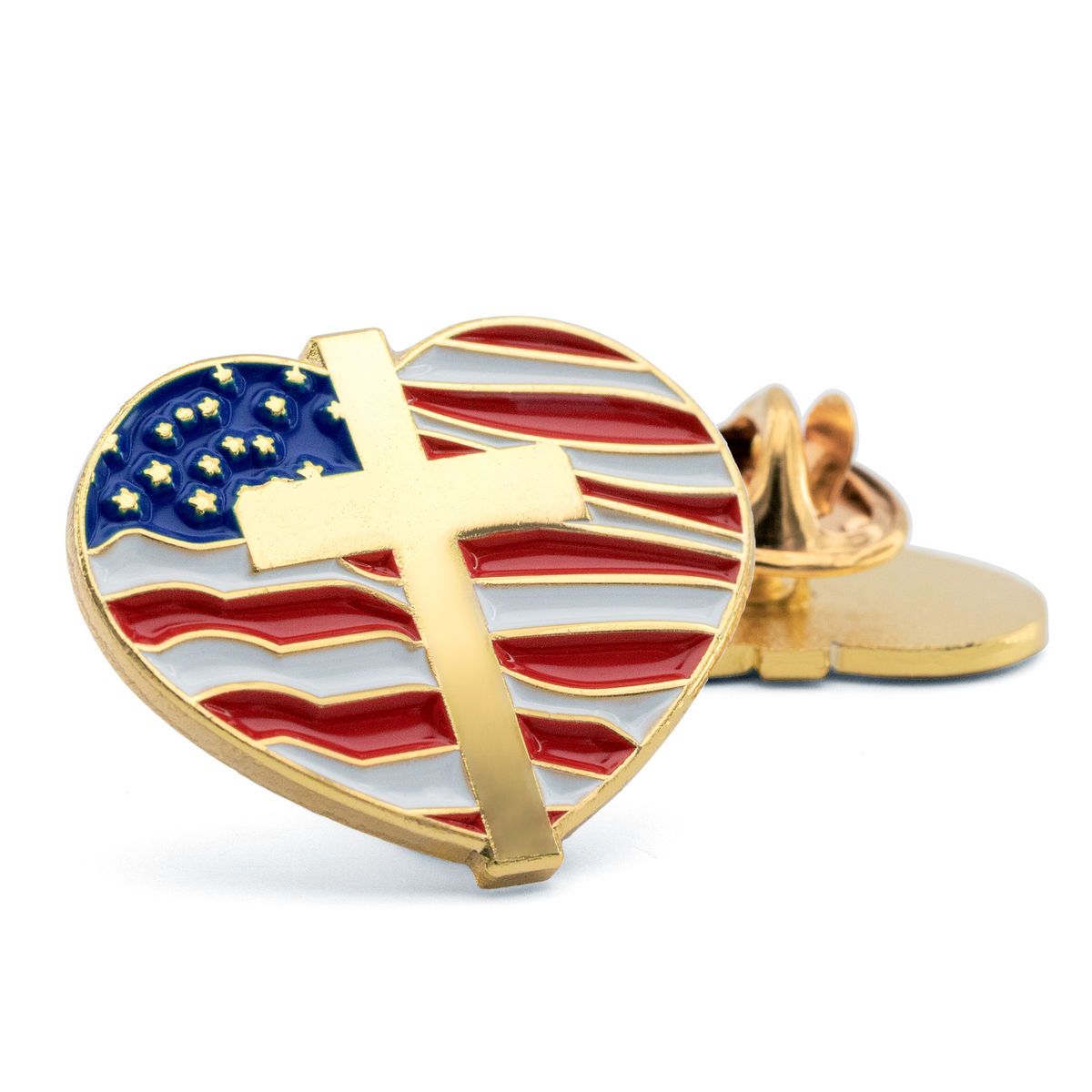 Heart with cross american flag - patriotic lapel pin | Corporate ...