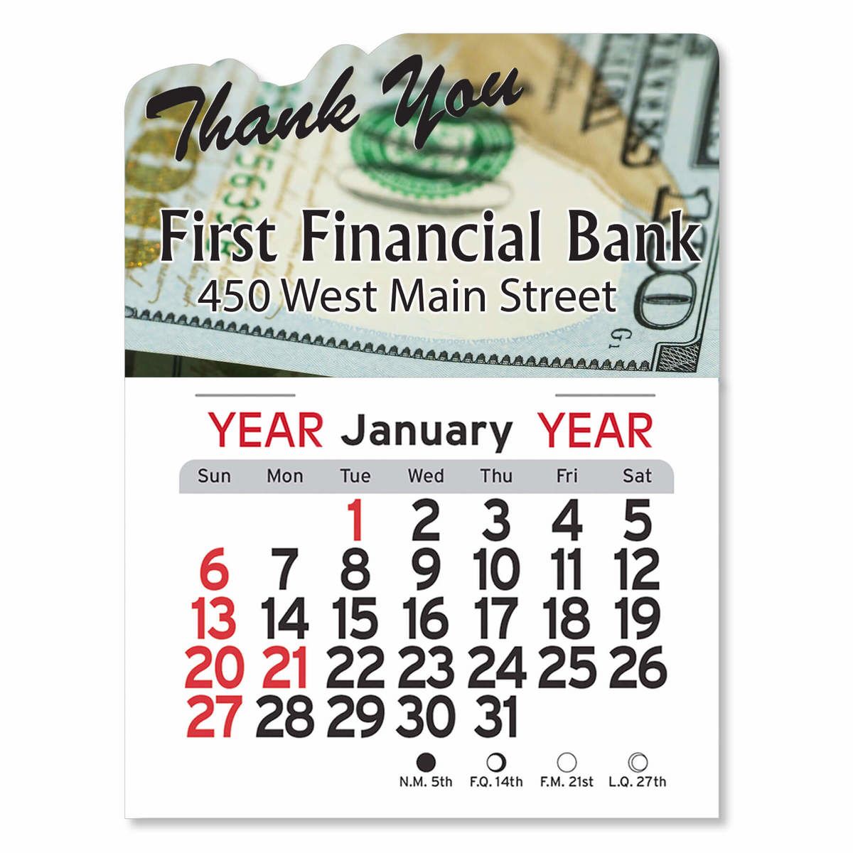 Custom Adhesive peel-n-stick calendar - thank you Brand Merch ...