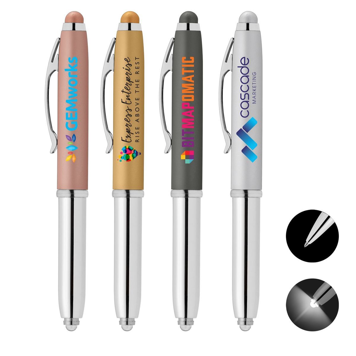 Vivano softy metallic pen w/ led light and stylus | Corporate Specialties