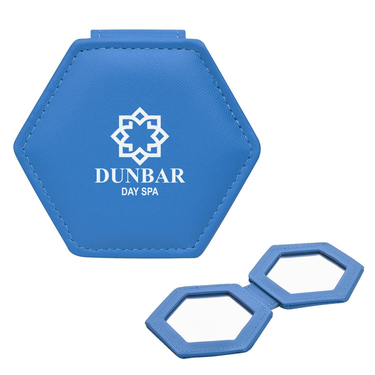 Leatherette compact mirror with dual magnification | Corporate Specialties