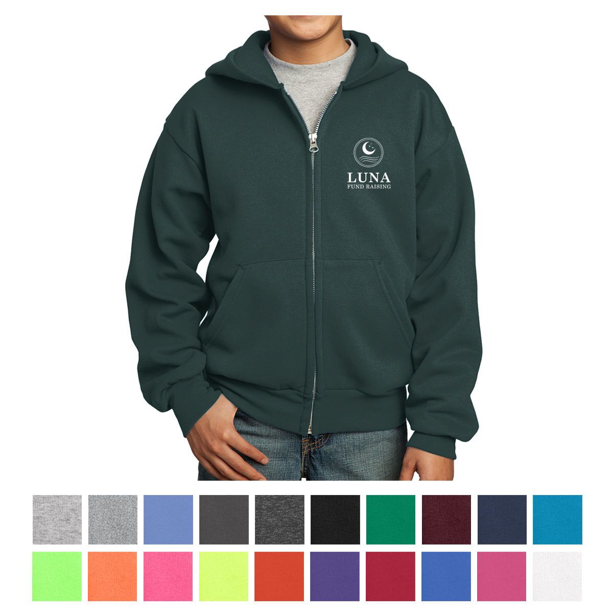 Port company youth core fleece full-zip hooded sweatshirt | Order Swag