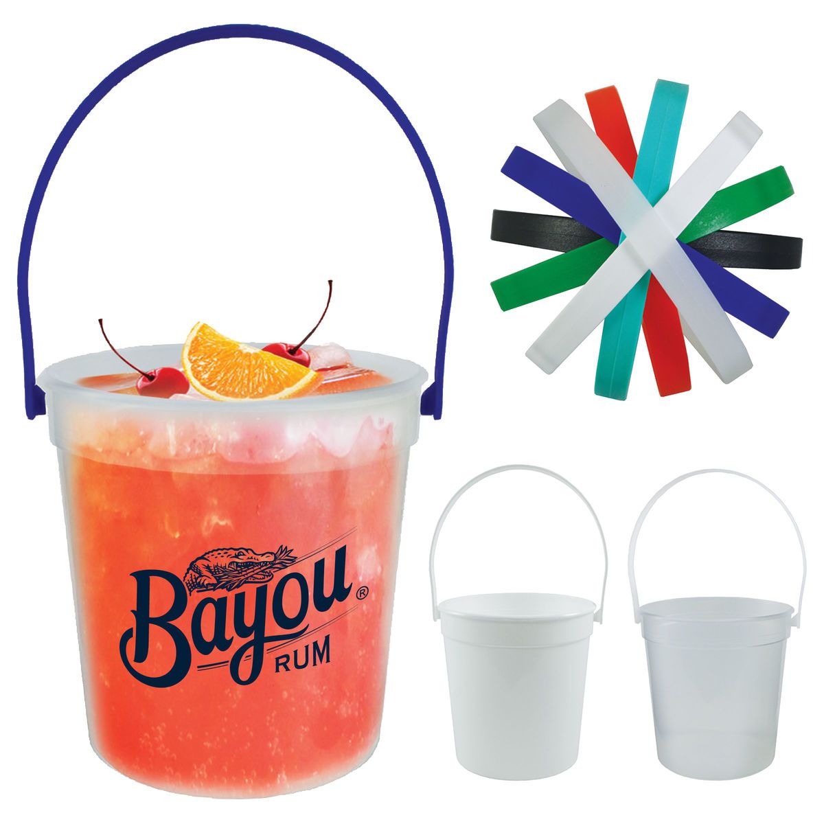 32oz plastic rum bucket with mix and match color handle | Perfect Imprints