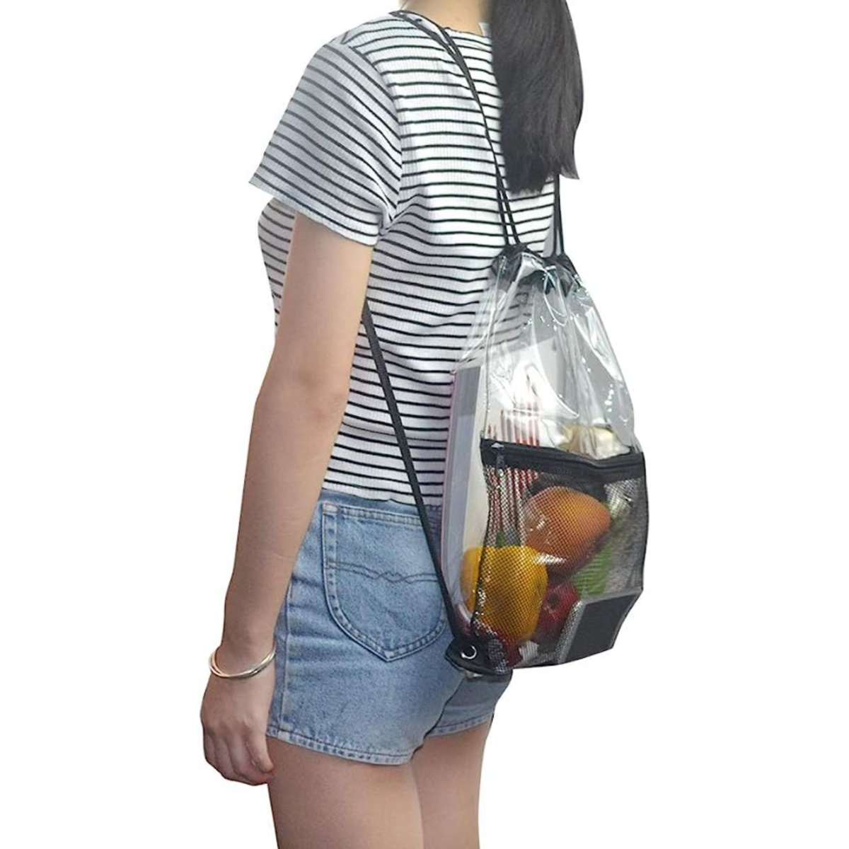 Cinch Sacks Backpack Clear PVC Drawstring Bag with Front Zipper Mesh ...
