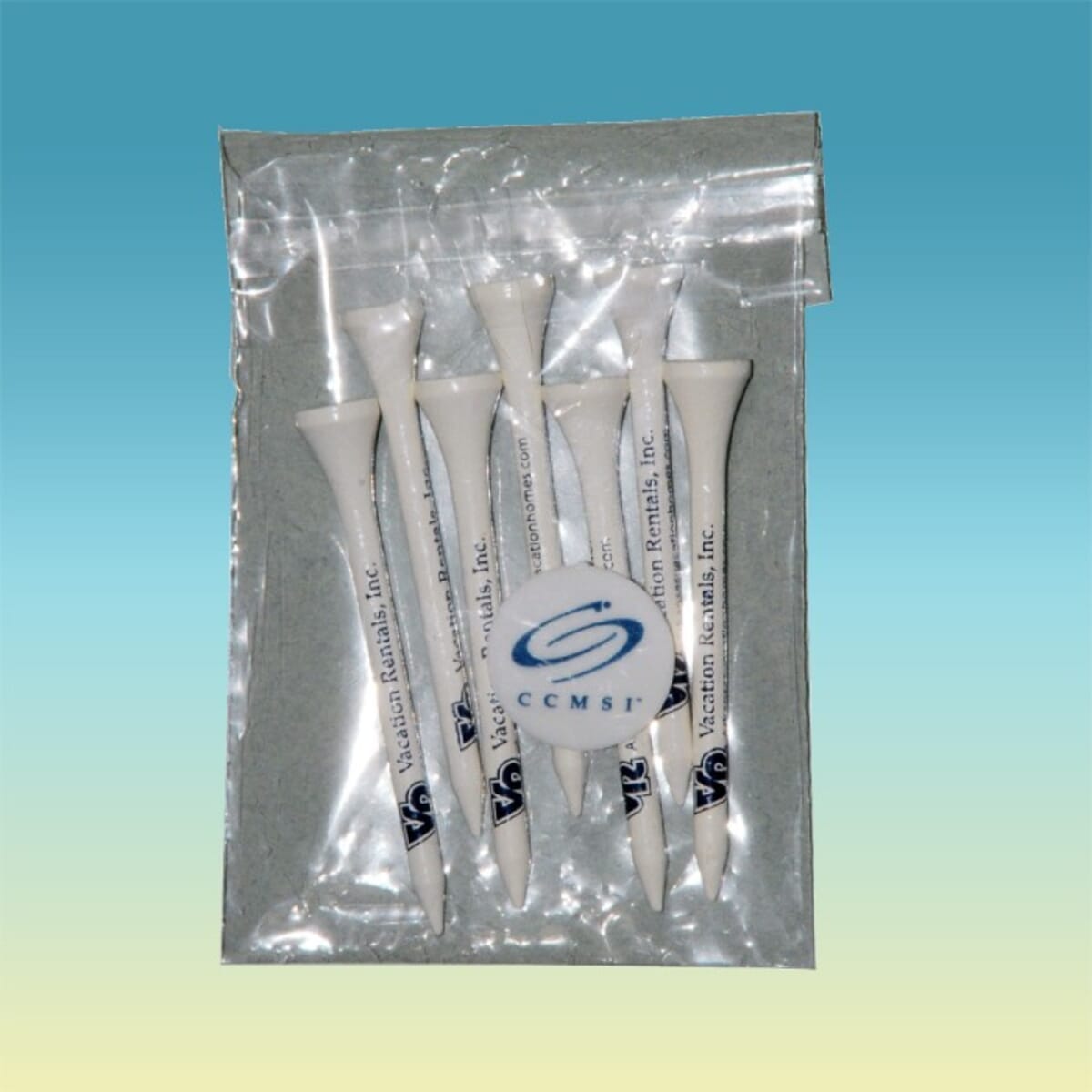 "Crystal Clear" Golf Tee Poly Bag Pack w/ Seven 2 3/4" Tees & One 1 ...