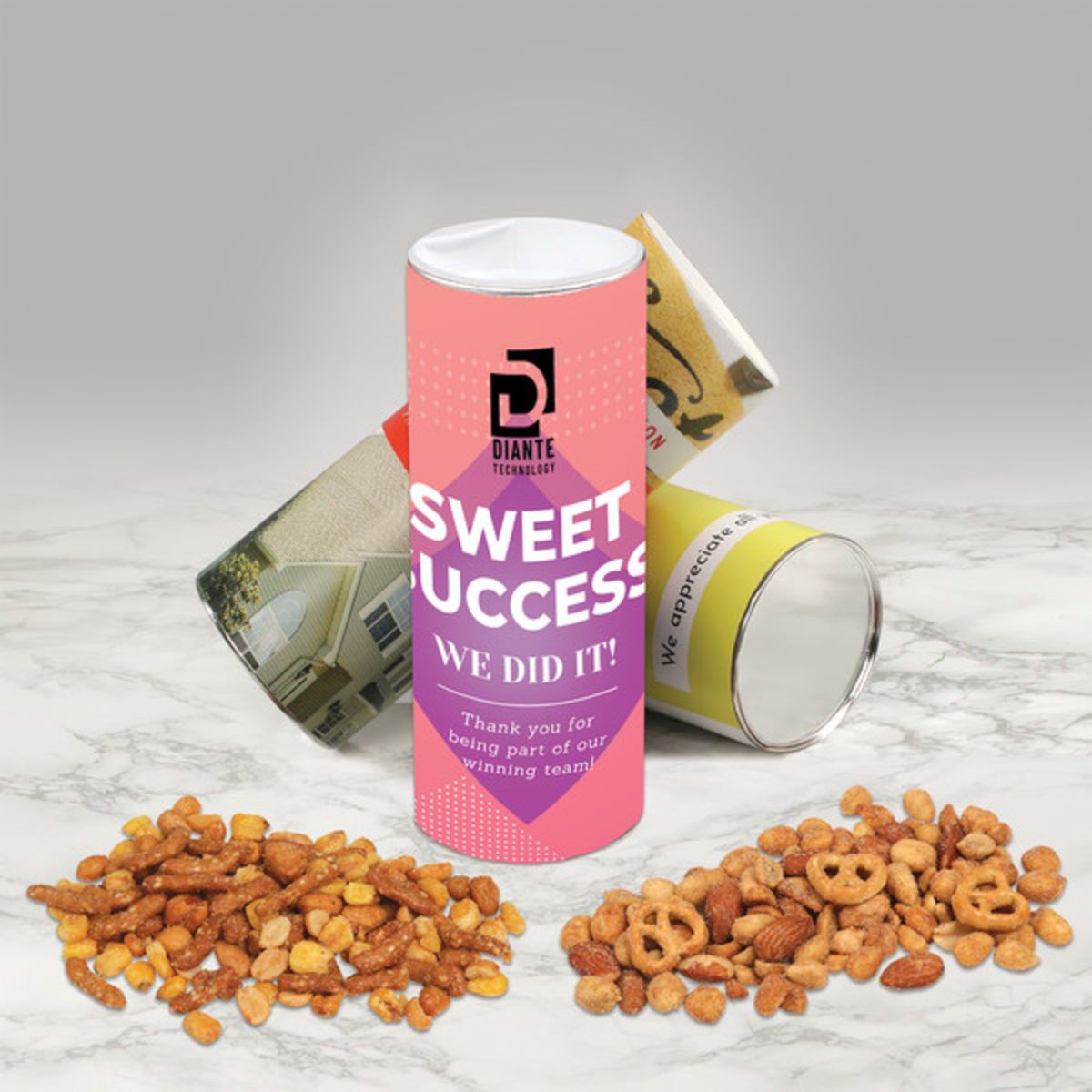 Promotional Cylinder with sweet salty mix mardi gras mix Personalized ...