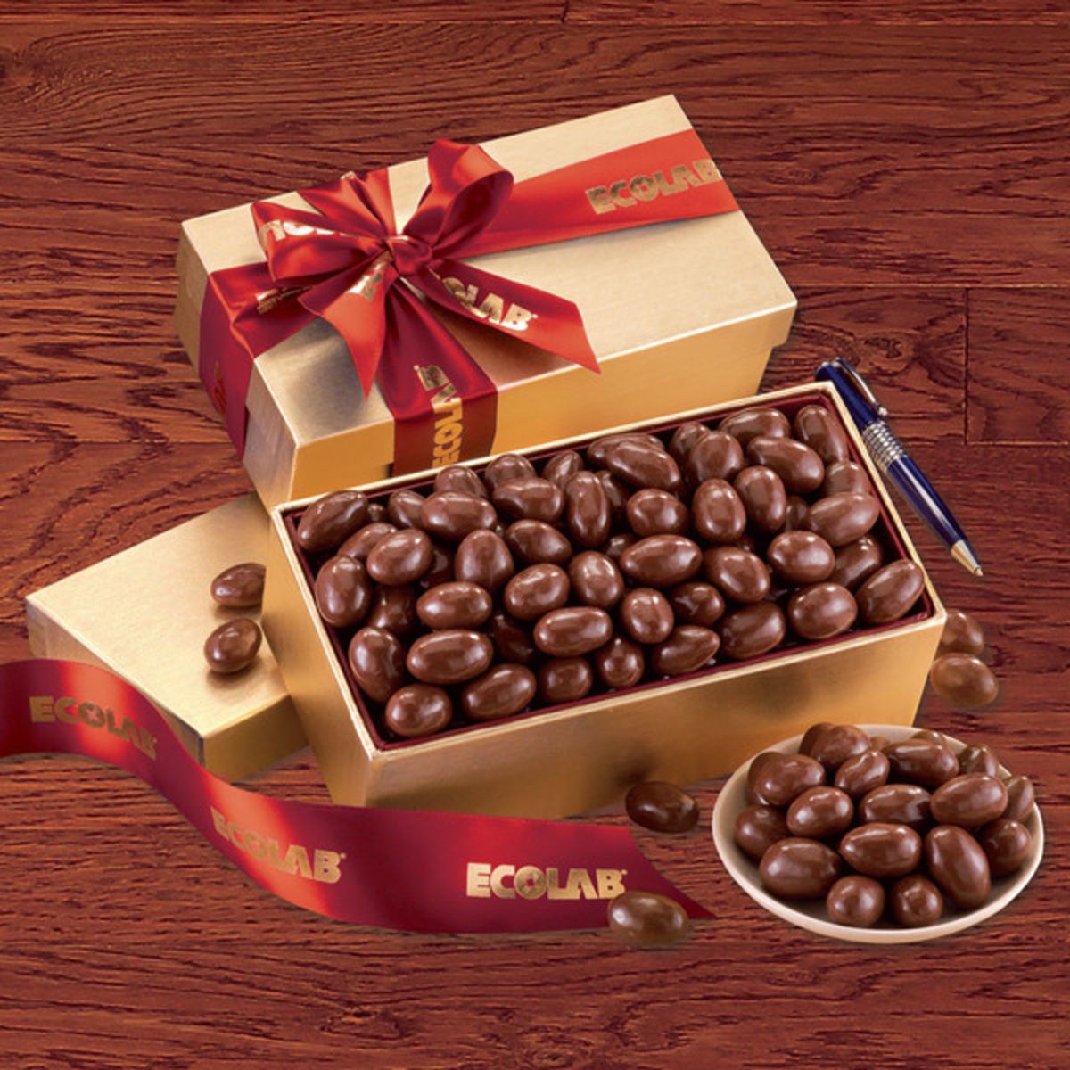 Promotional Chocolate covered almonds in gold gift box Personalized ...