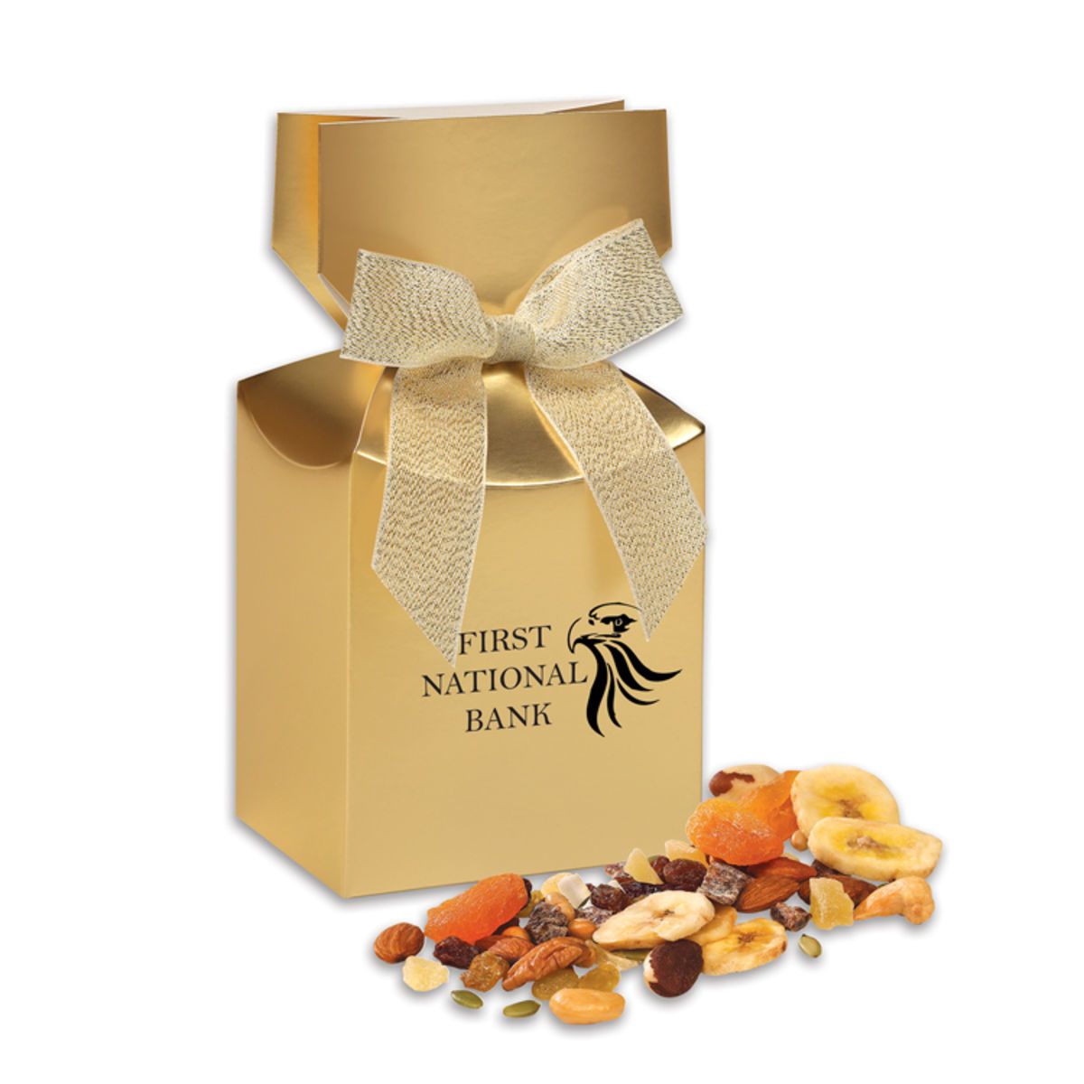 Promotional Western trail mix in gold premium delights gift box ...