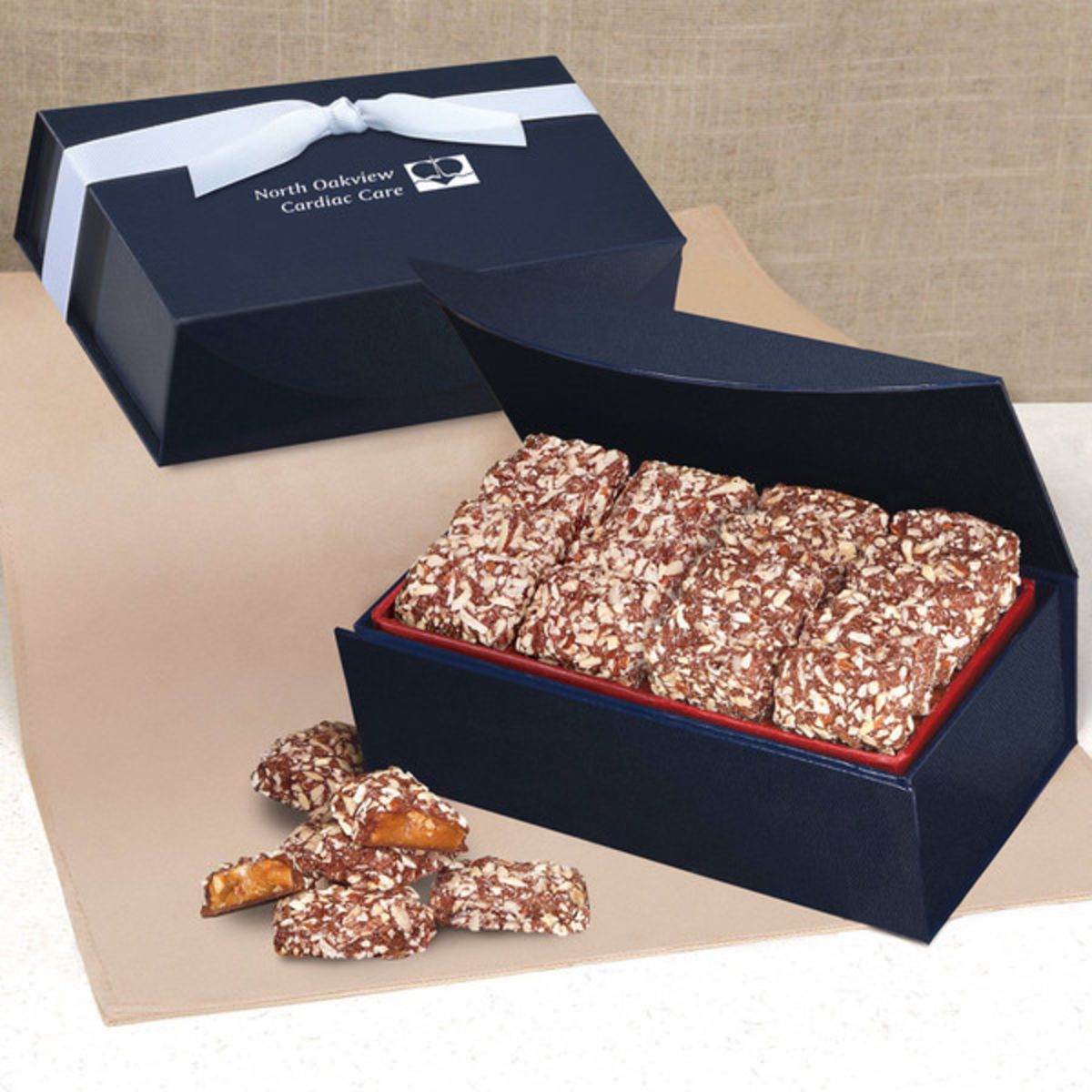 Promotional English butter toffee in navy magnetic closure box ...