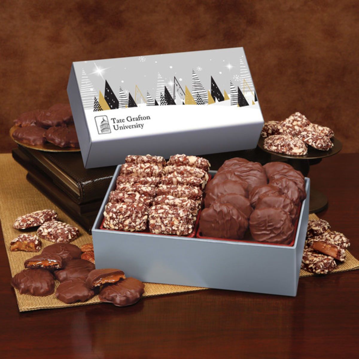 Promotional Toffee turtles in gift box with winter trees sleeve ...