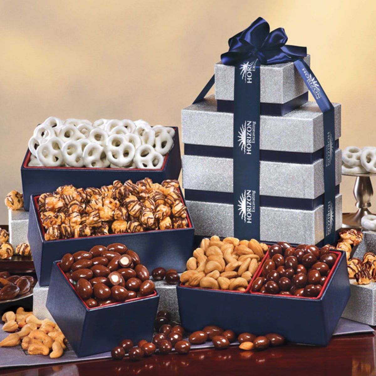 Custom Silver navy tower of treats Brand Merch| BrandExtenders