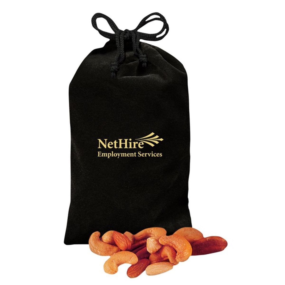 Sale - deluxe mixed nuts in black velour gift bag | Vertika Promos