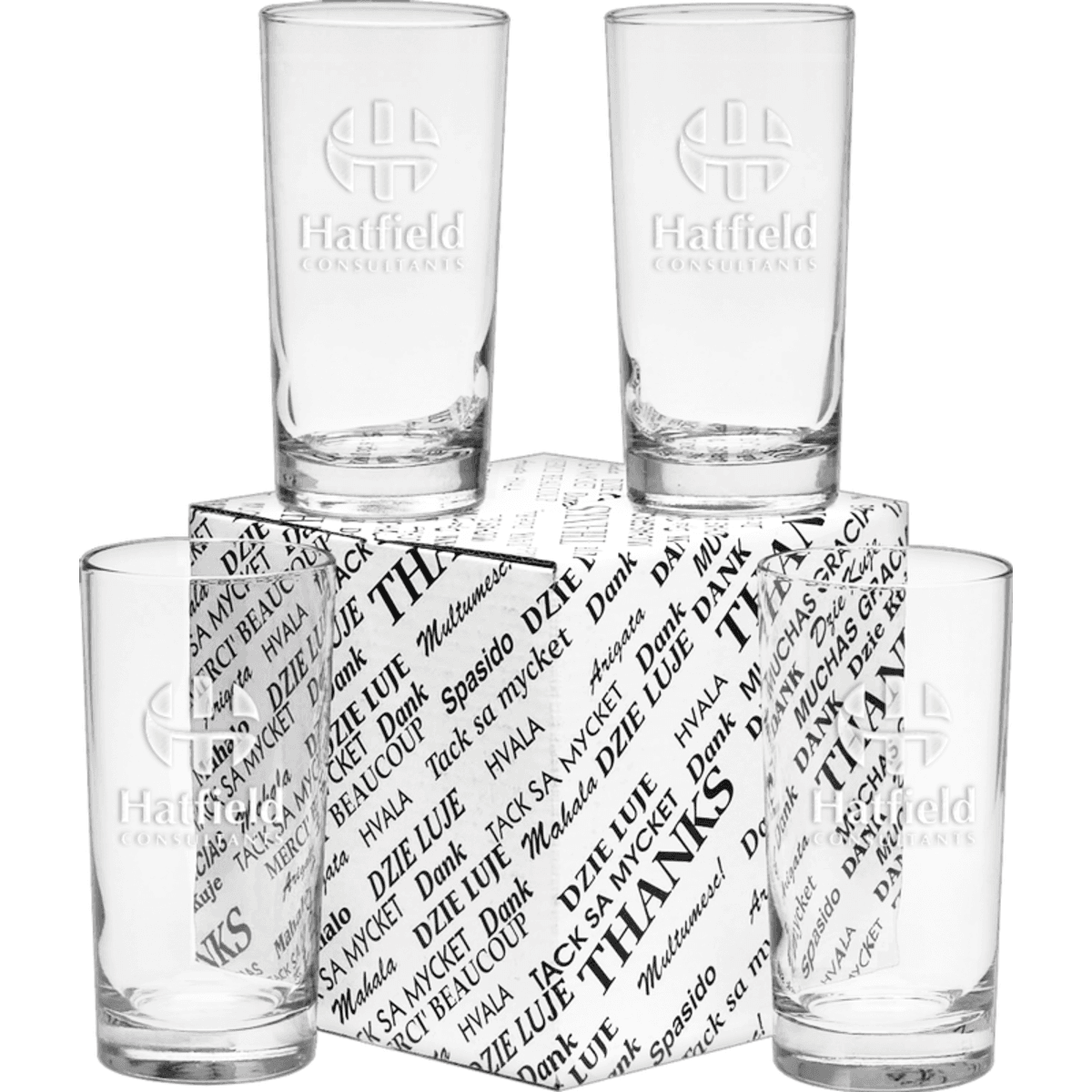 12 oz. deluxe beverage thank you set - deep etched | Corporate Specialties