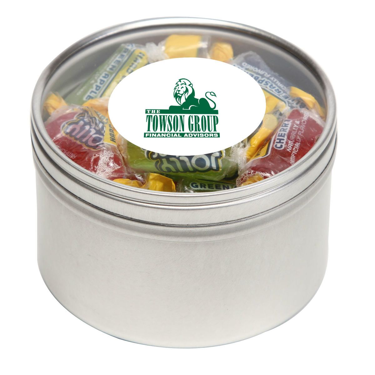 Jolly rancher in lg round window tin | Corporate Specialties