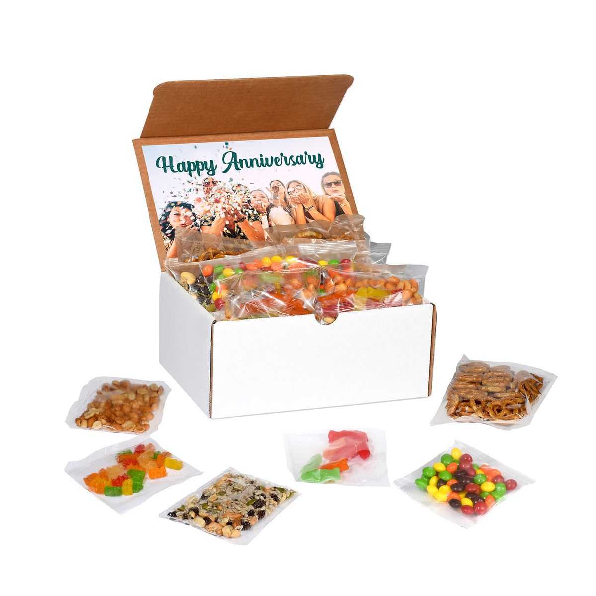 Custom 12 pack sweet and salty snack box with label | BrandExtenders