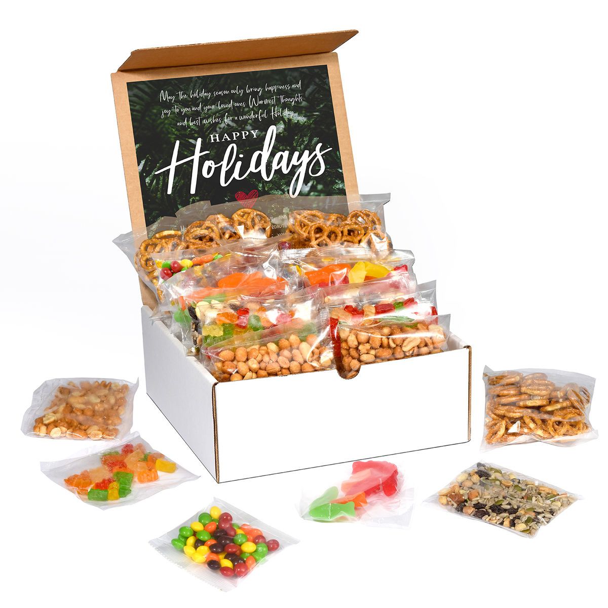 Custom 24 pack sweet and salty snack box with label personalized with ...