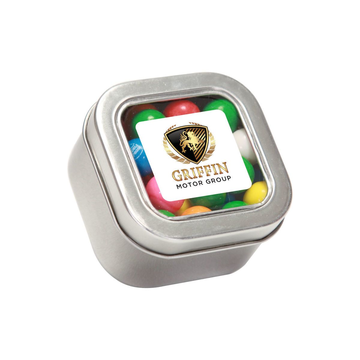 Promotional Gumballs in sm square window tin Personalized With Your ...