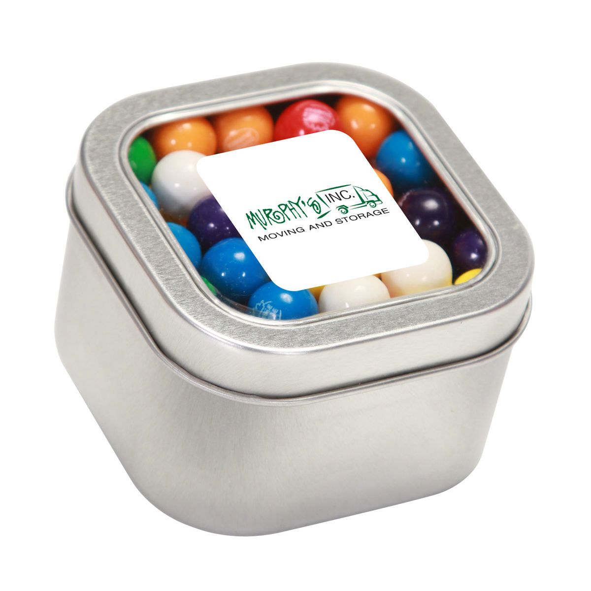Promotional Gumballs in lg square window tin Personalized With Your ...