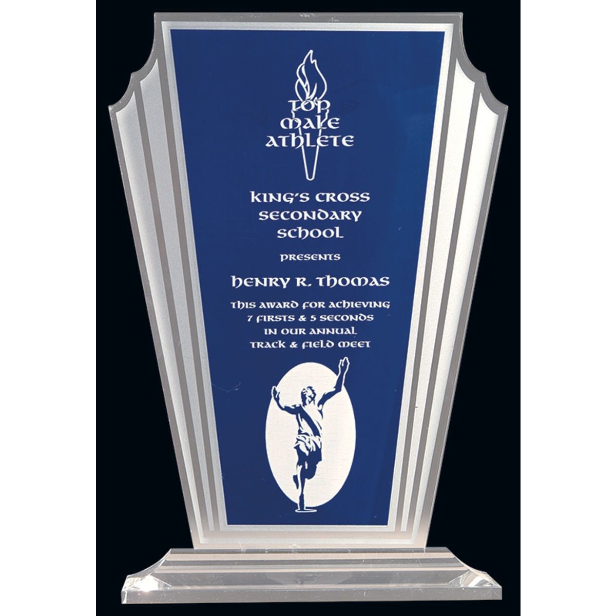 Custom Blue tapered silhouette, award trophy, 9 | BrandExtenders