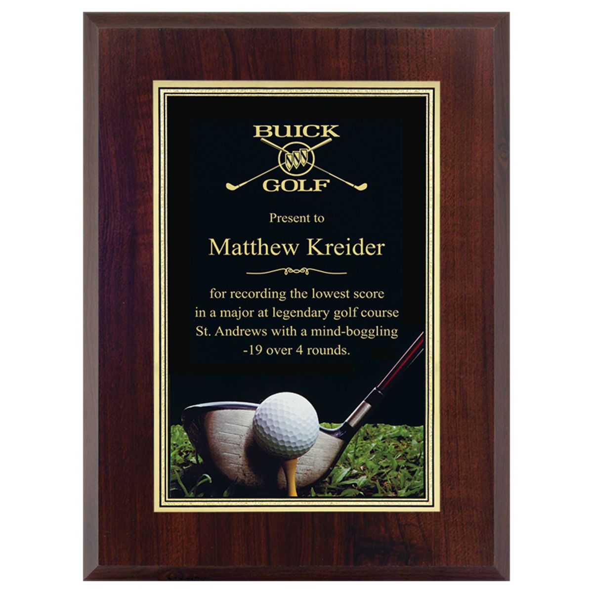 Promotional Golf activity plaque, award trophy, 6x 8 Personalized With Your Custom Logo