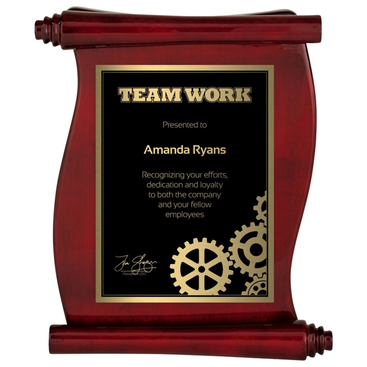 Custom Rosewood scroll with a plate, award trophy, 7x 9 Personalized ...