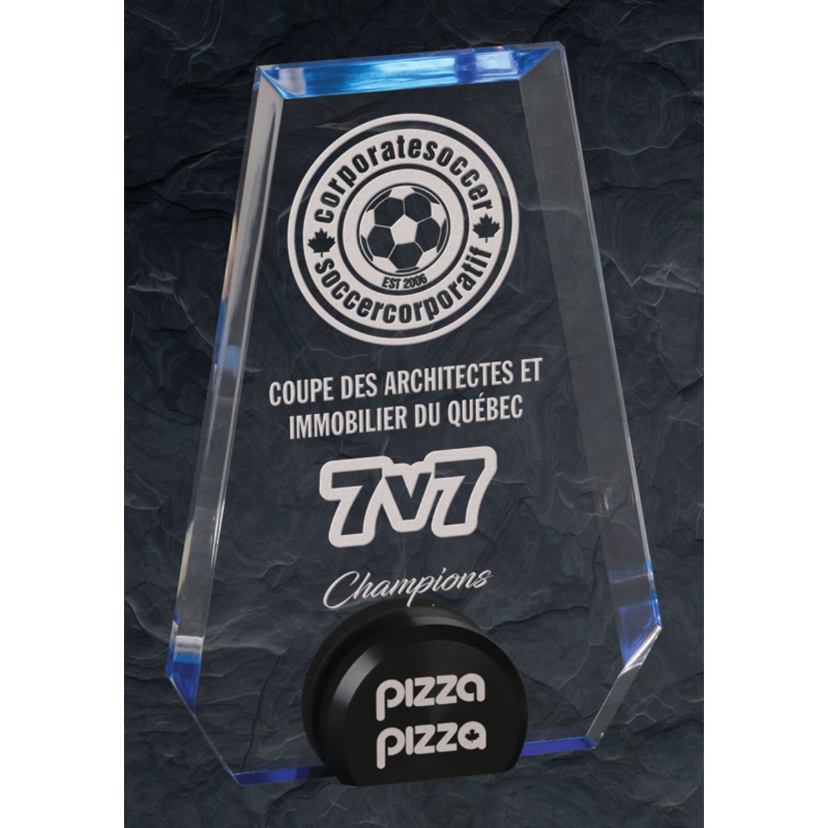 Custom Pinnacle acrylic, blue, award trophy, 5x 7 | BrandExtenders