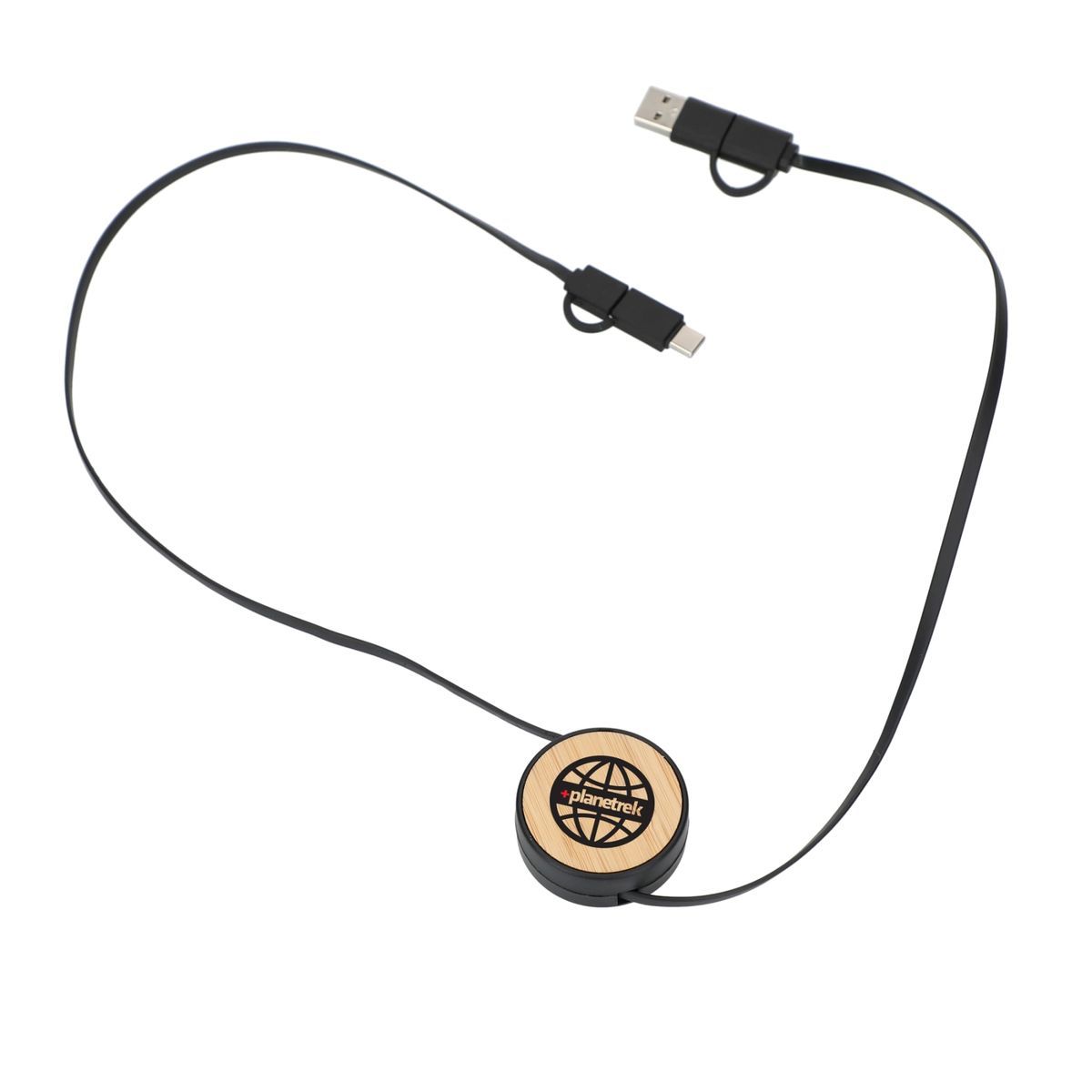 Fsc 100 bamboo retractable 5-in-1 charging cable | Order Swag