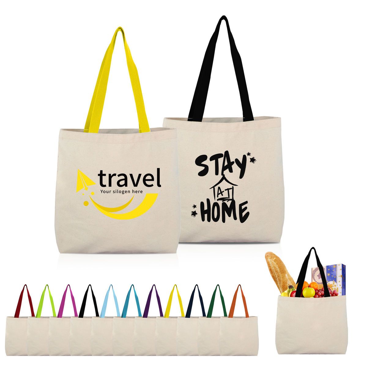 8 Oz Cotton Tote Bag with Contrast Color Web Handles | Corporate ...