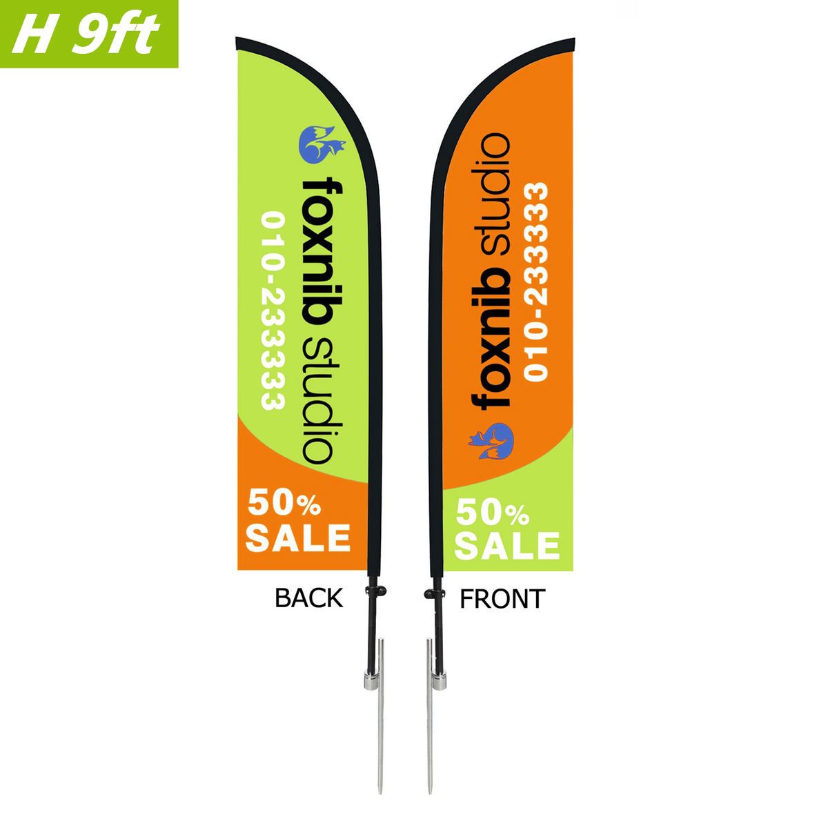 Promotional 9' Feather Flag Kit- Double Sided W/Spike Base Personalized ...
