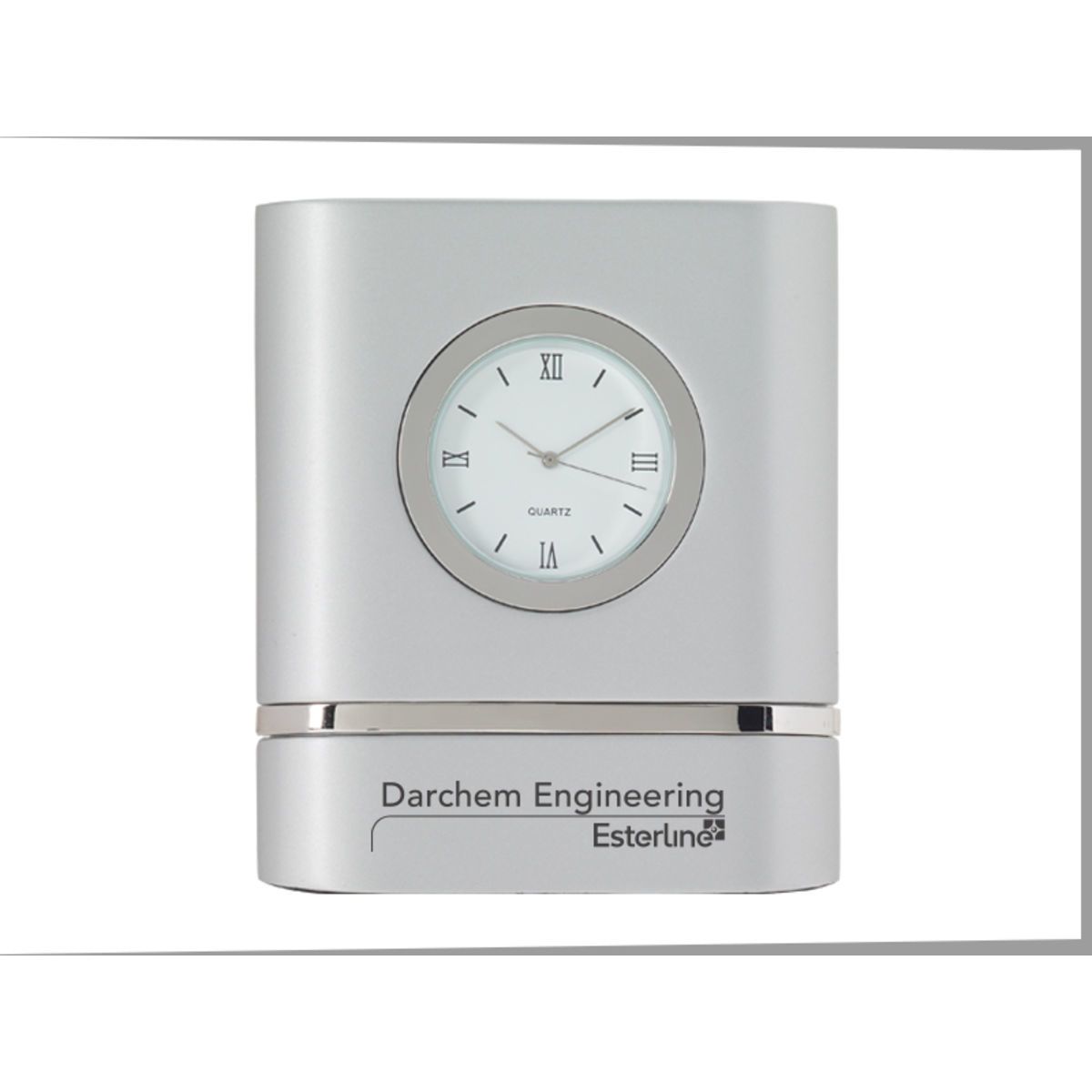 Promotional Brushed zinc desk clock Personalized With Your Custom Logo